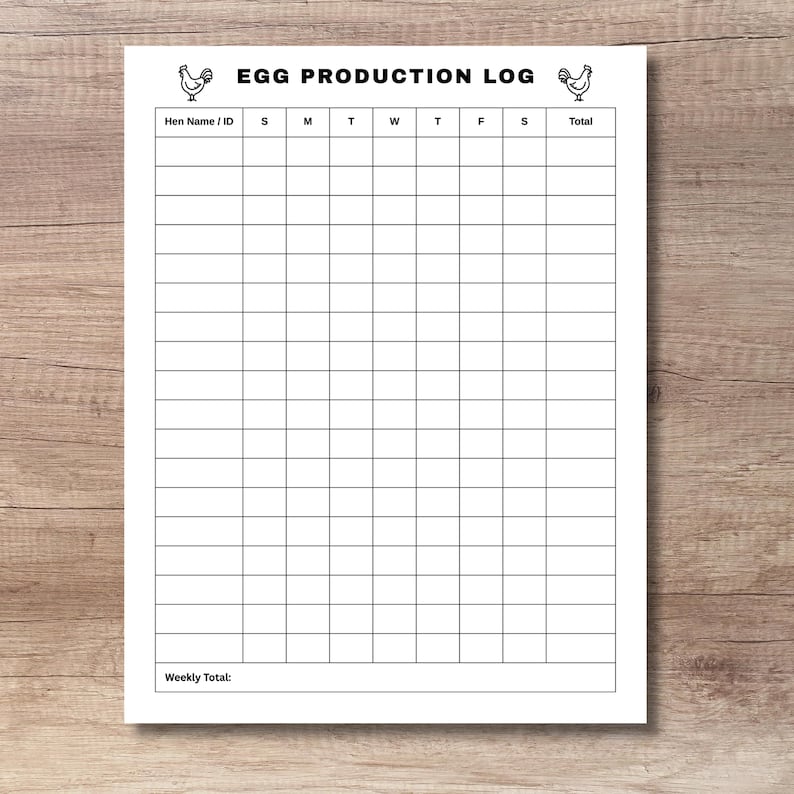 Printable Chicken Egg Tracker Log Backyard Egg Log Daily Collection ...