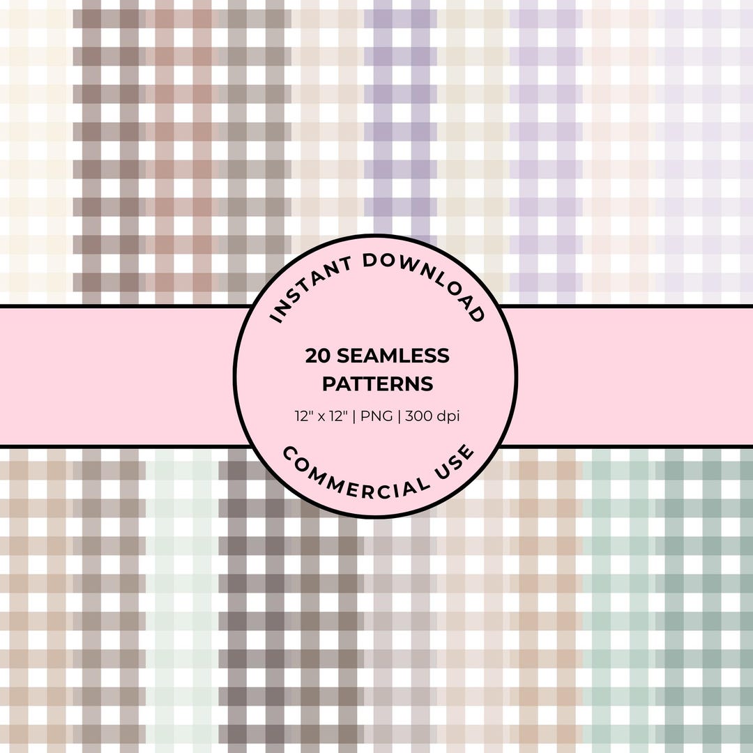Boho Pastel Gingham Patterns: Seamless Digital Paper (PNG, 12x12, 20 ...