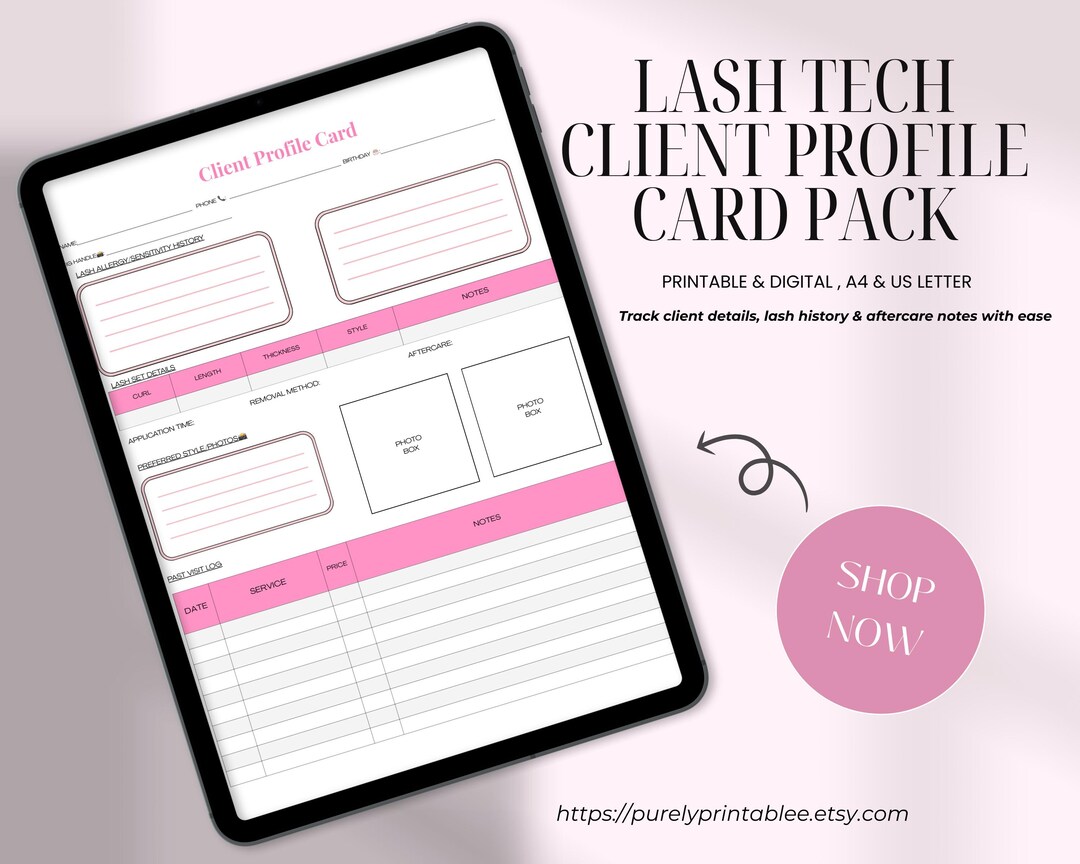 Lash Tech Client Profile Card Pack (10 Pages) | Printable & Digital ...