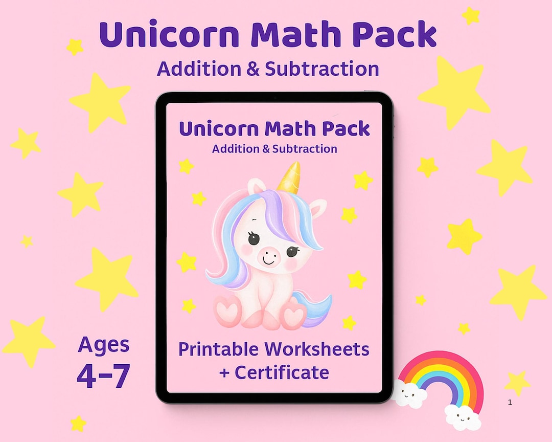 Unicorn Math Worksheets: Counting, Addition & Subtraction (ages 4-7 ...