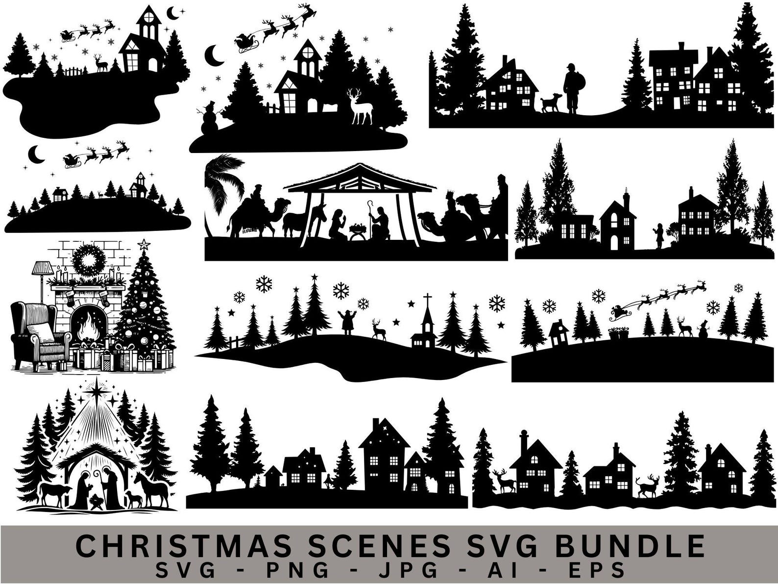 Christmas Scene SVG: Santa, Reindeer, Pine Tree (digital Download) - Etsy