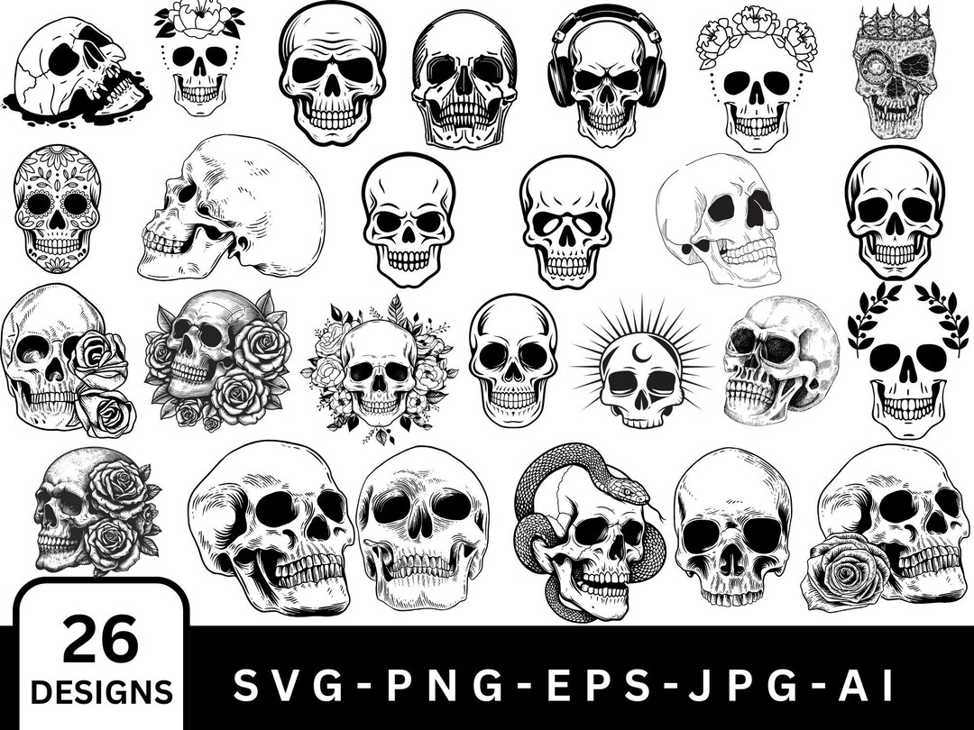 Skulls SVG Bundle,skull Cut File for Cricut,skull Png,skull Silhouette ...