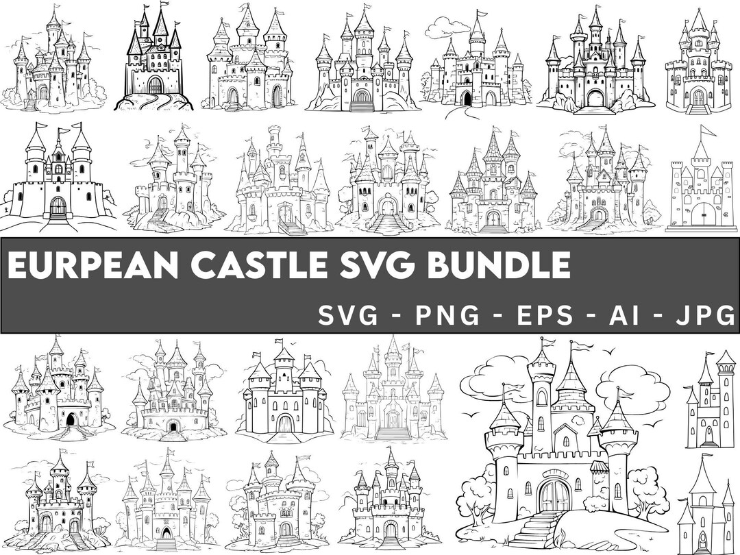 European Castle Clipart | Fairytale Palace SVG PNG Bundle | Castle for ...