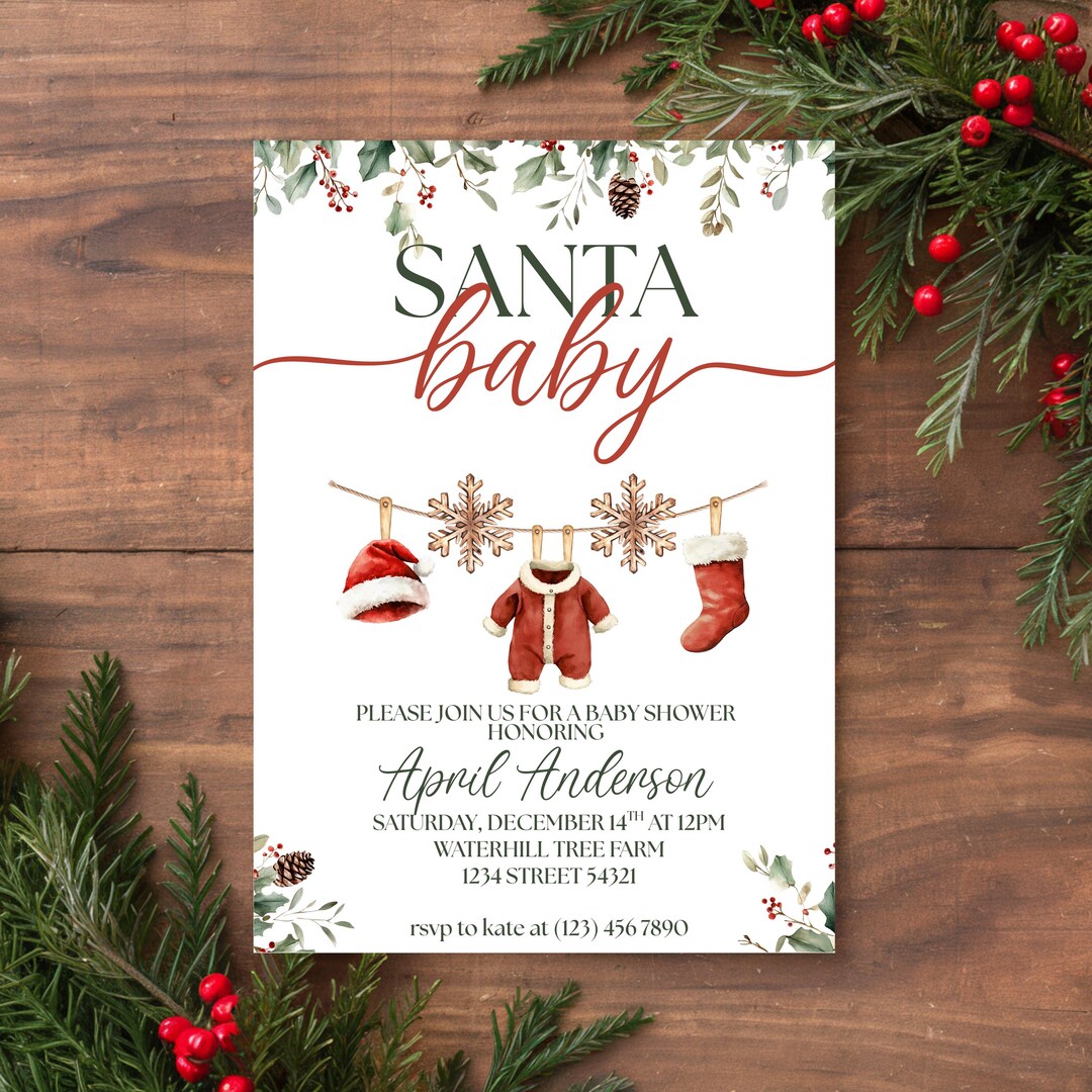 Editable Santa Baby Shower Invitation, Santa Baby Clothes Invite, Baby ...