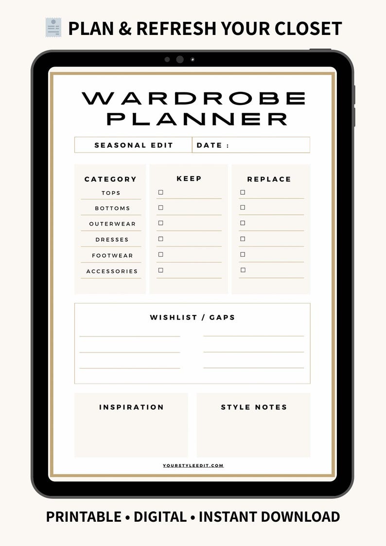 Wardrobe & Outfit Planner: Capsule Closet Style Guide (PDF Download ...