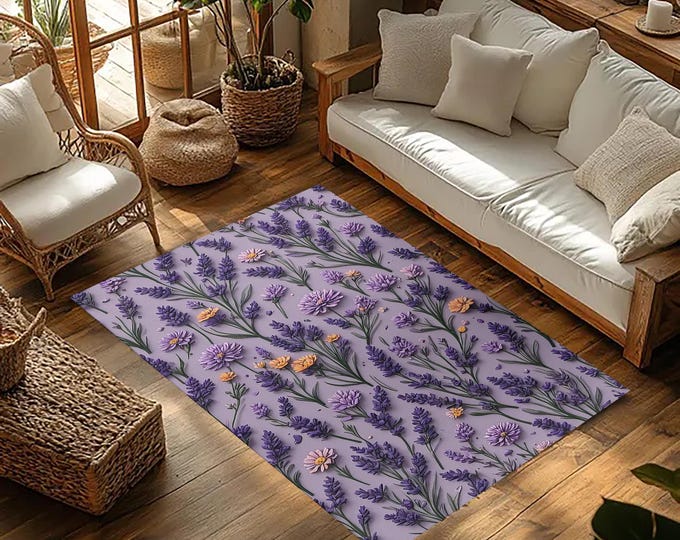 Living Room Rug, Floral Rugs, Purple Rugs, Modern Rug, Saloon Rug ...