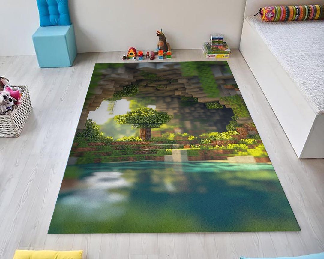 Minecraft Adventure Rug, Gaming Room Mat, Kids Room Carpet, Washable ...