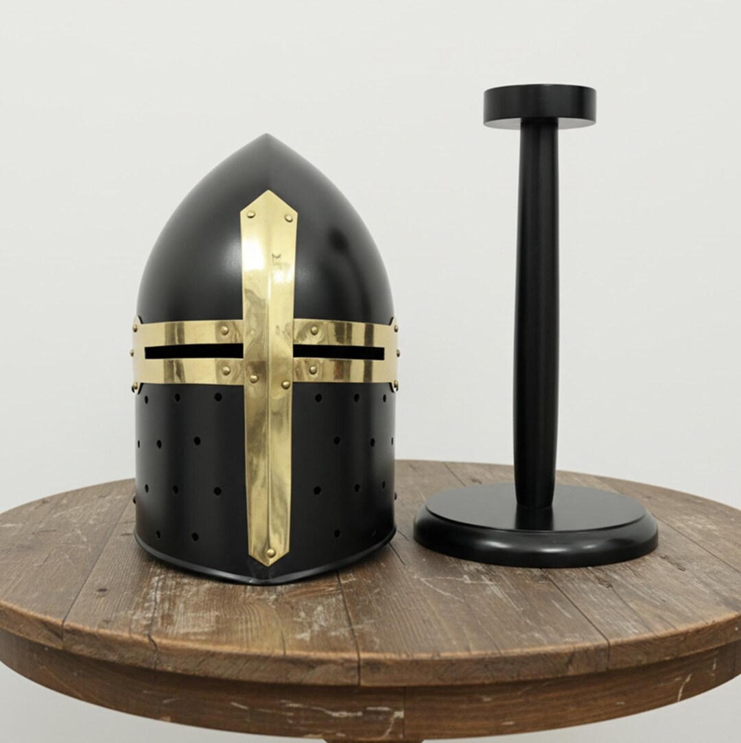 Crusader Great Helm Medieval Knight Helmet Steel With Brass Cross ...