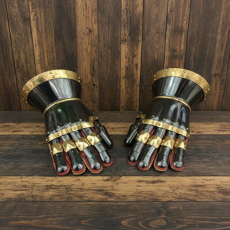 Medieval Steel Gauntlet Gloves – Knight Armor With Brass for LARP ...