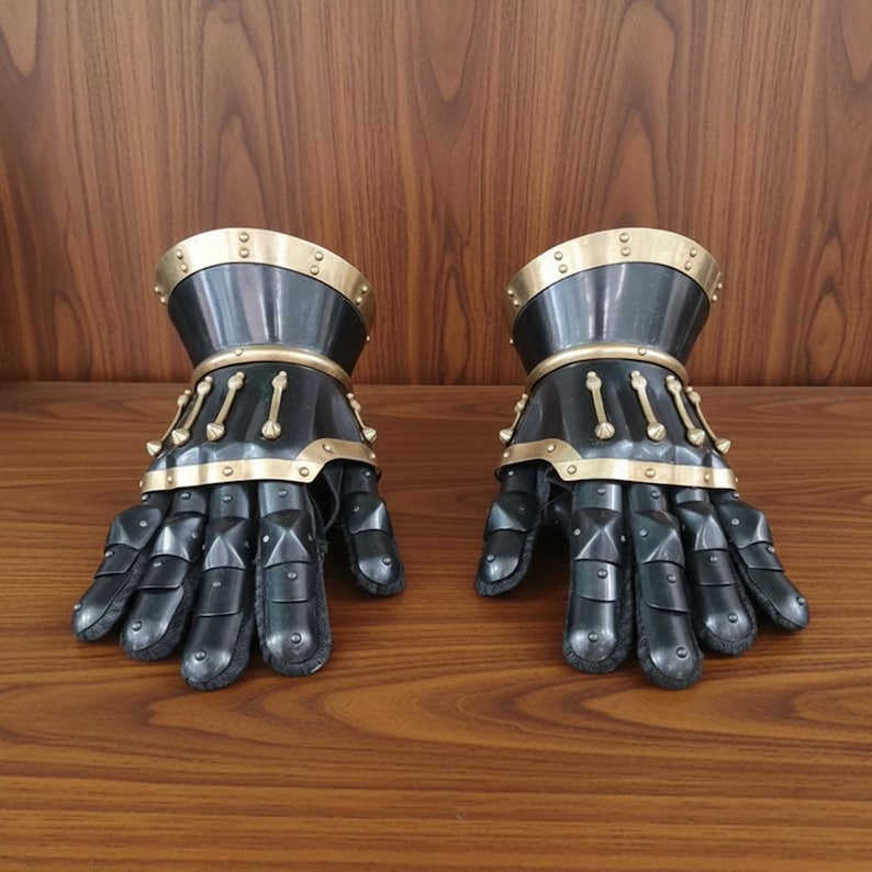 Medieval Steel Gauntlet Gloves Pair – Knight Crusader Armor With Brass ...
