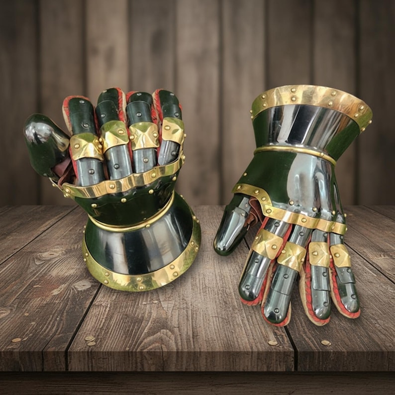 Medieval Steel Gauntlet Gloves – Knight Armor With Brass for LARP ...