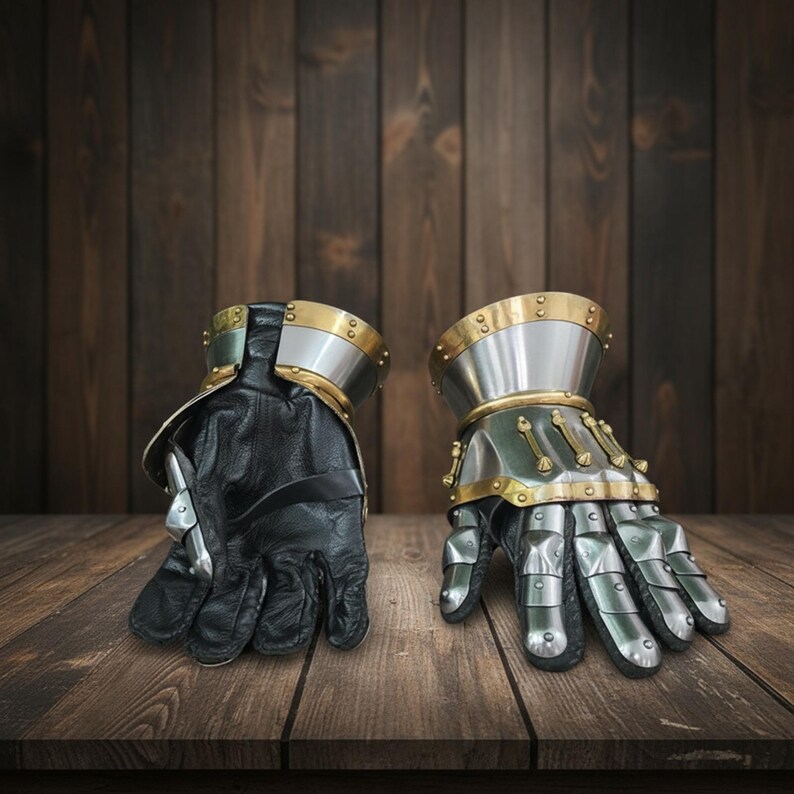 Medieval Steel Gauntlet Gloves Pair – Knight Crusader Armor With Brass ...