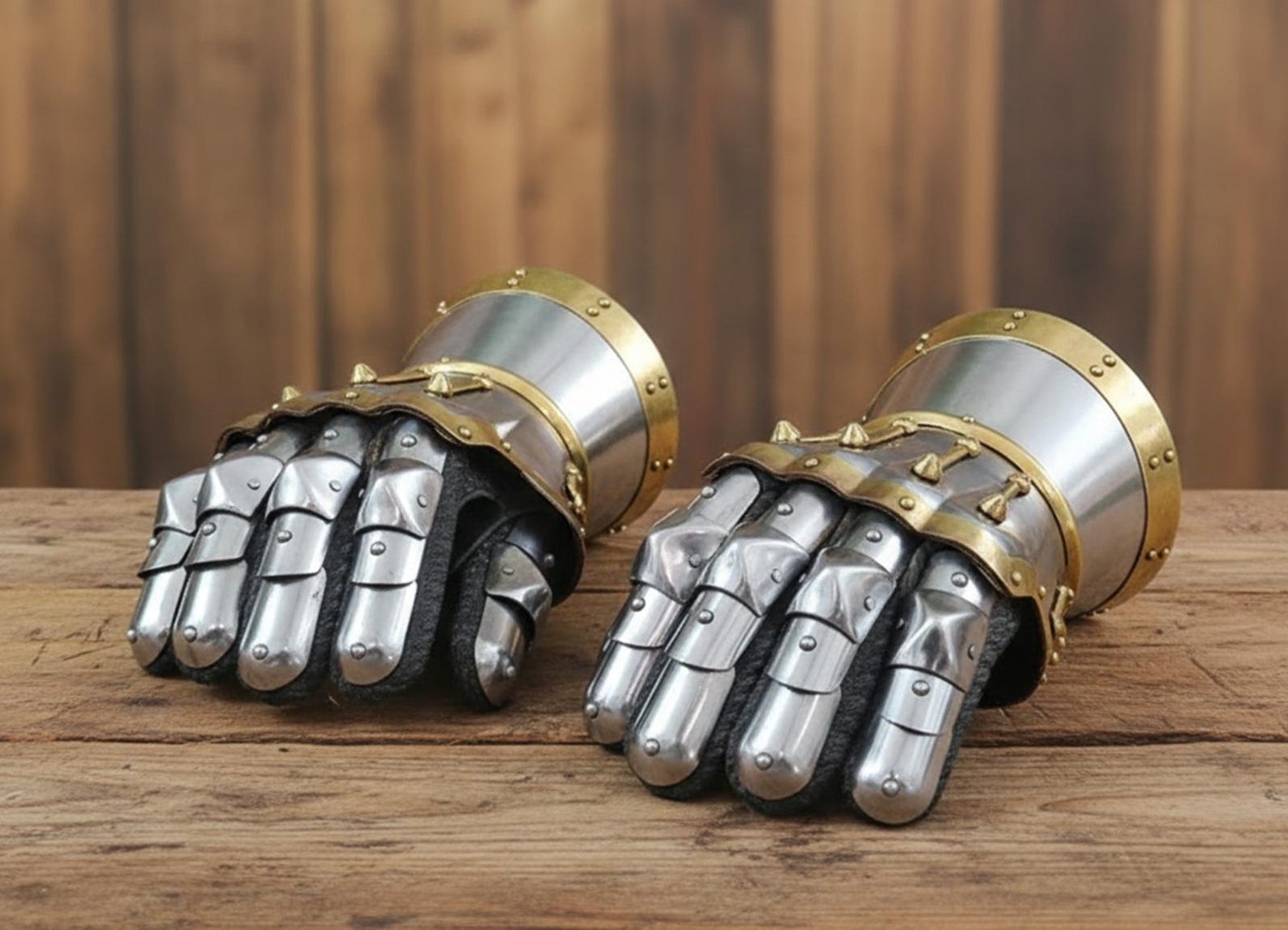 Medieval Steel Gauntlet Gloves Pair – Knight Crusader Armor With Brass ...