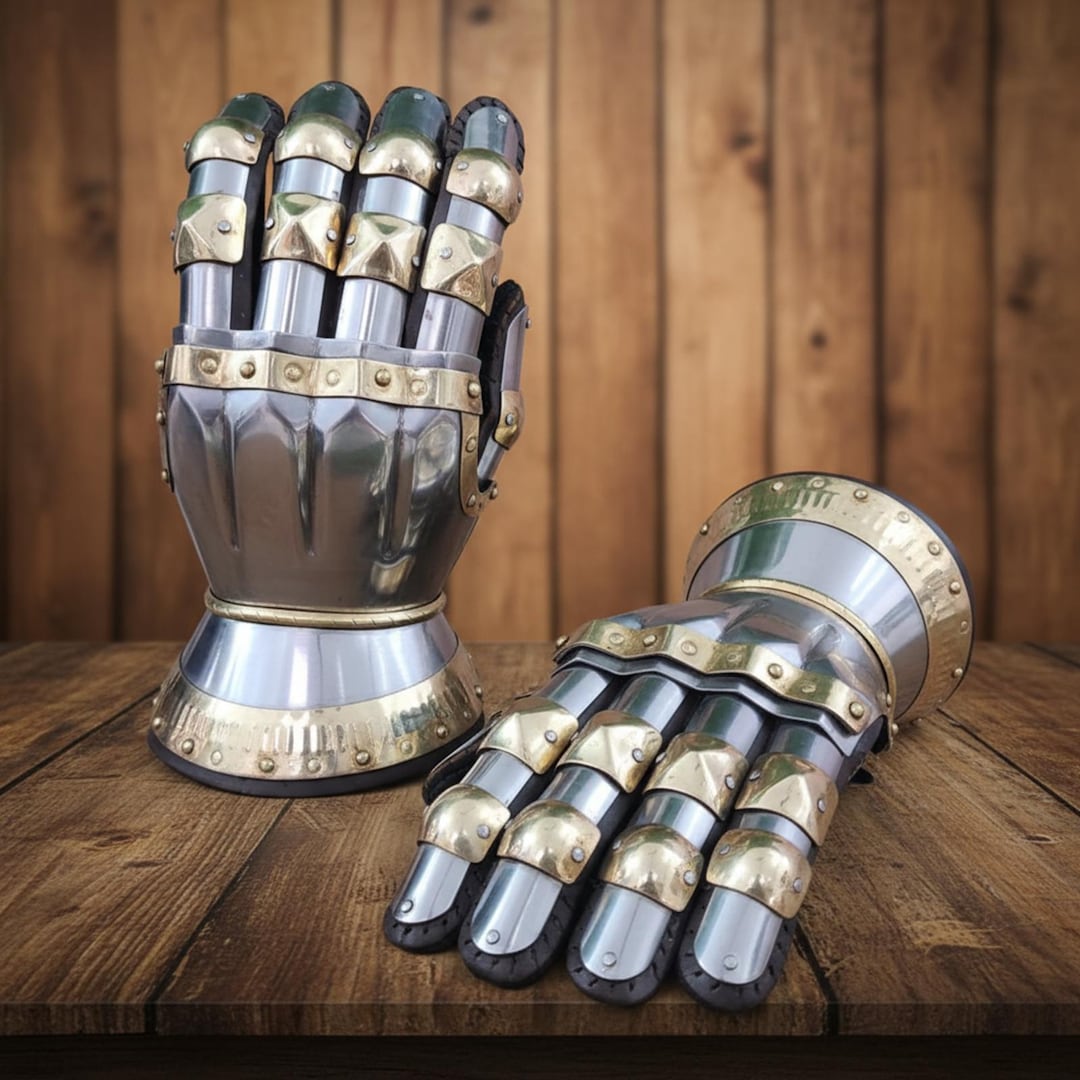 Medieval Knight Gauntlets – Steel Armor Gloves With Brass Accents - Etsy