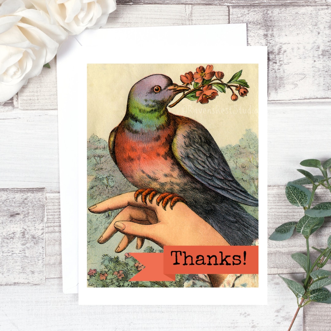 Card 273. Thank You Card. Thanks Victorian Hand. Vintage Bird Card ...