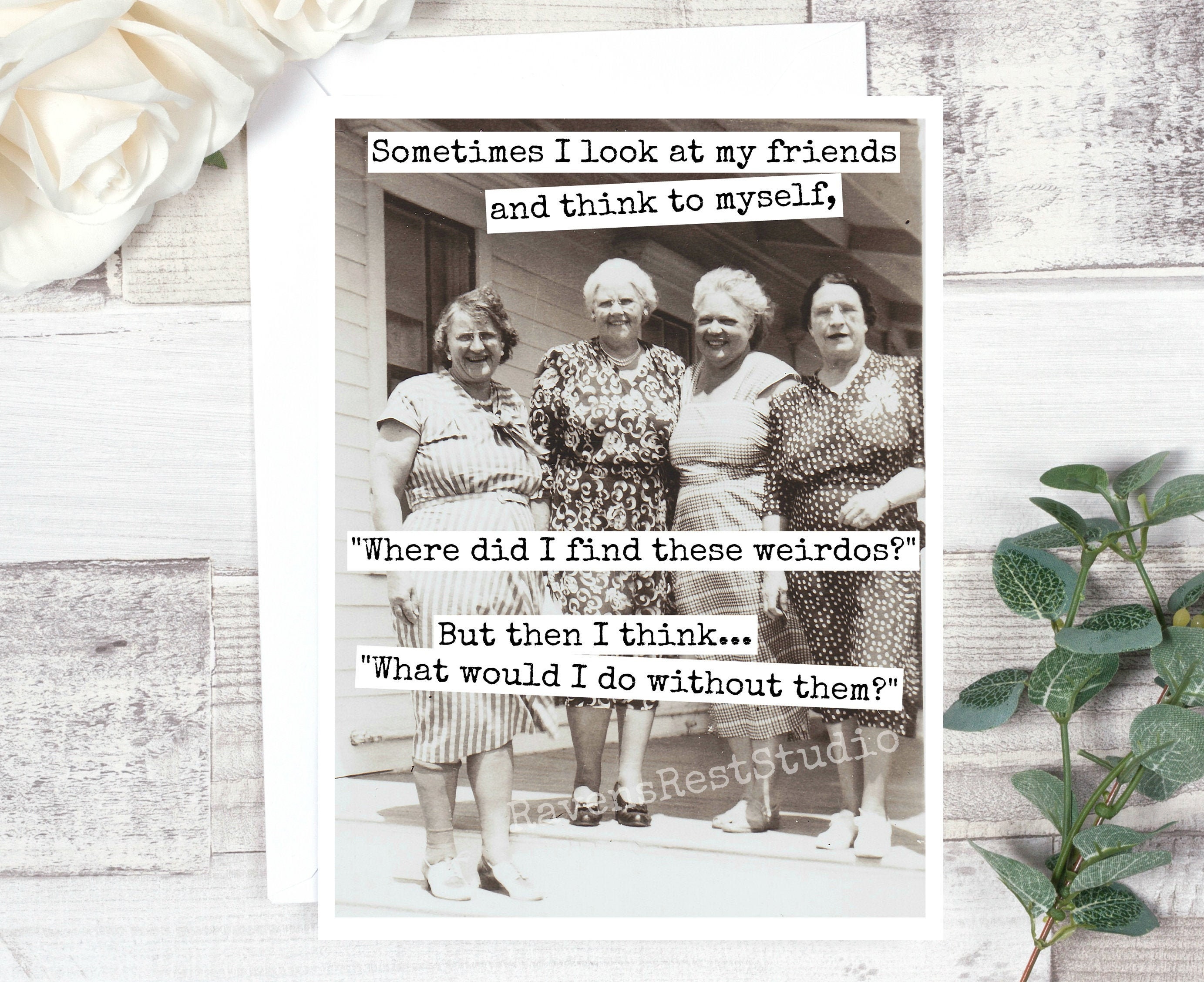 Funny Friendship Card. Greeting Card. Card for Her. Vintage Photo ...