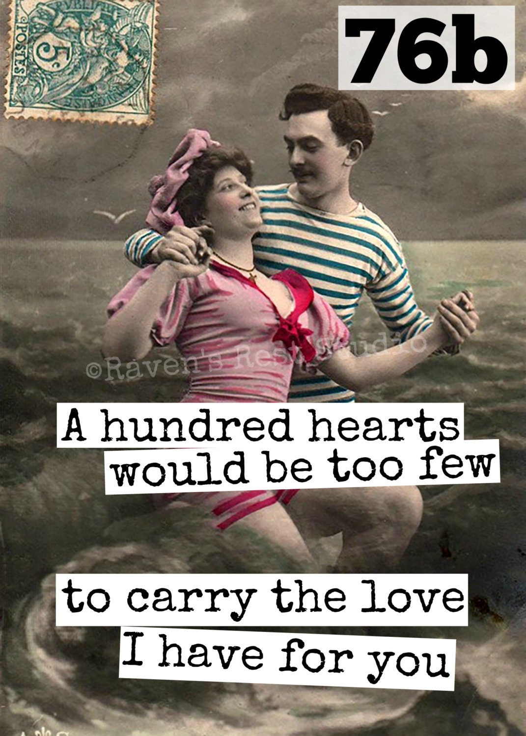 Card 76b. Love Card. A Hundred Hearts Would Be Too Few to - Etsy
