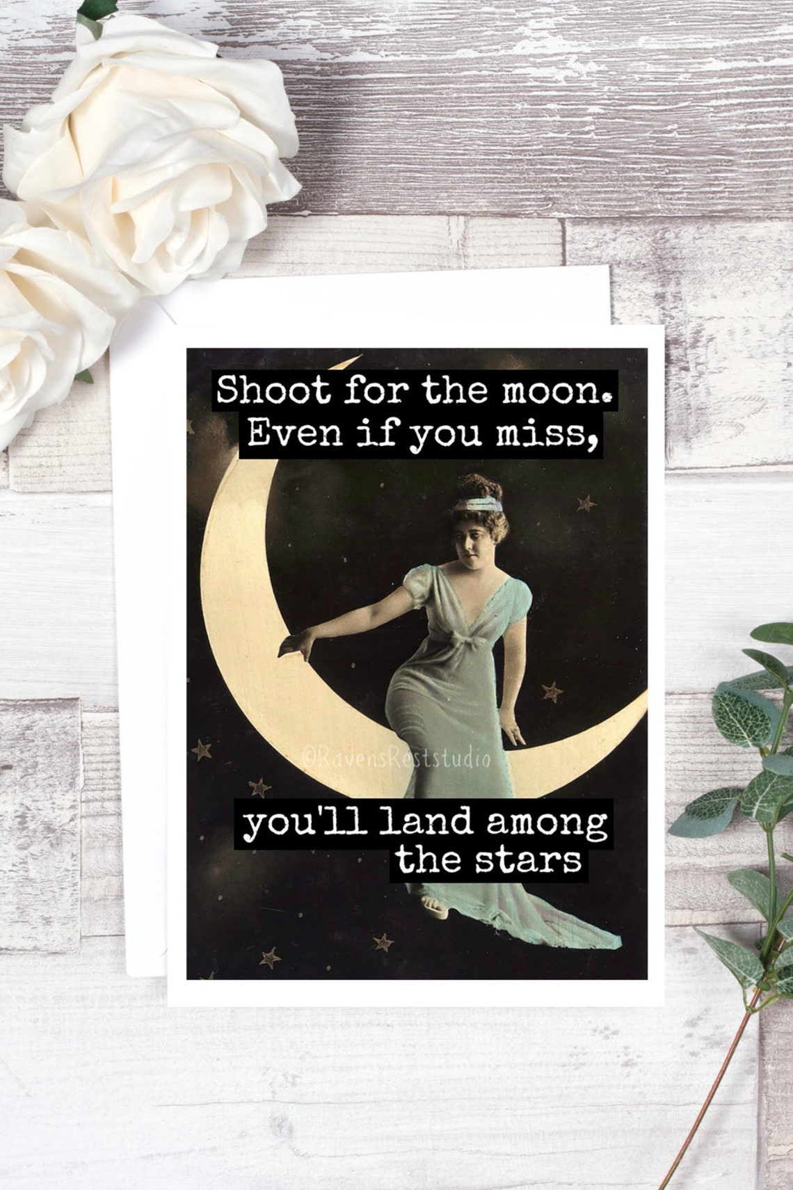 Card 49b. Encouragement Card. Shoot for the Moon. Even If You - Etsy