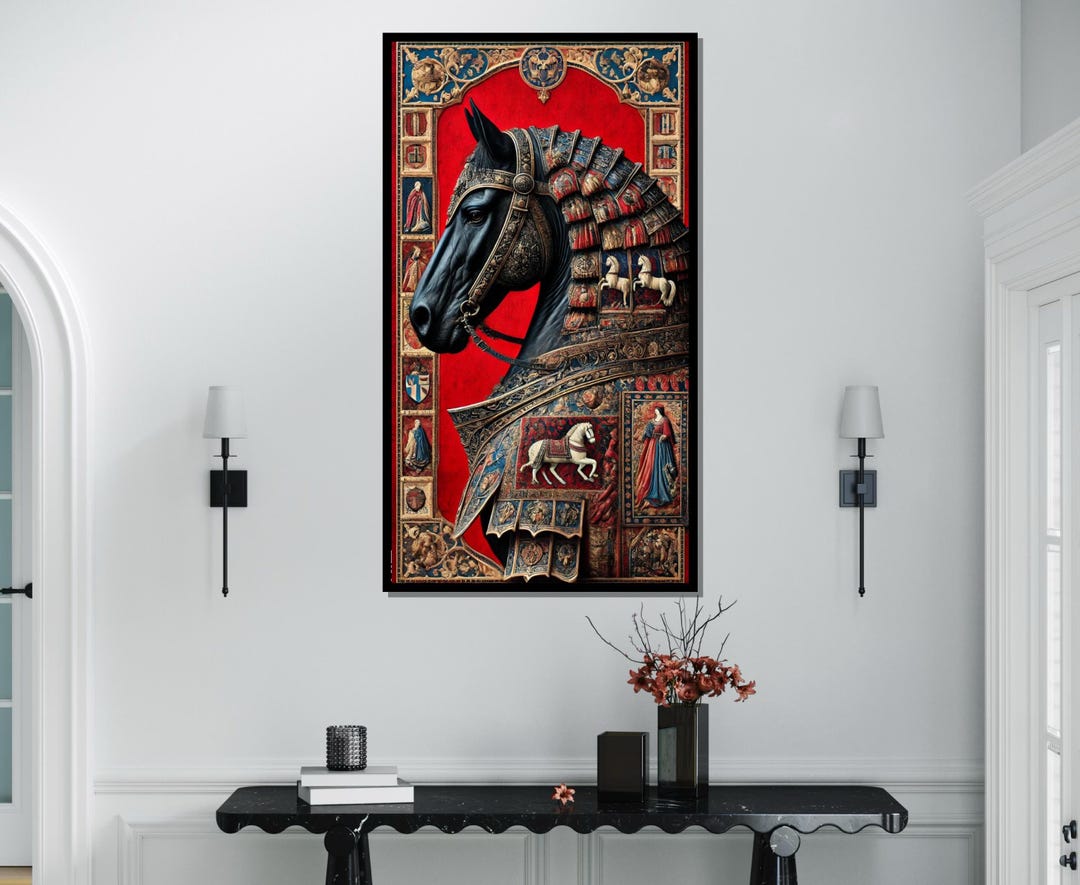 Regal Armored Steed Canvas, Medieval Horse Art, Knights Horse Wall ...