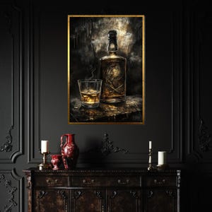 Vintage Whiskey Bottle Canvas, Rustic Bar Art, Whiskey Glass Wall Print ...