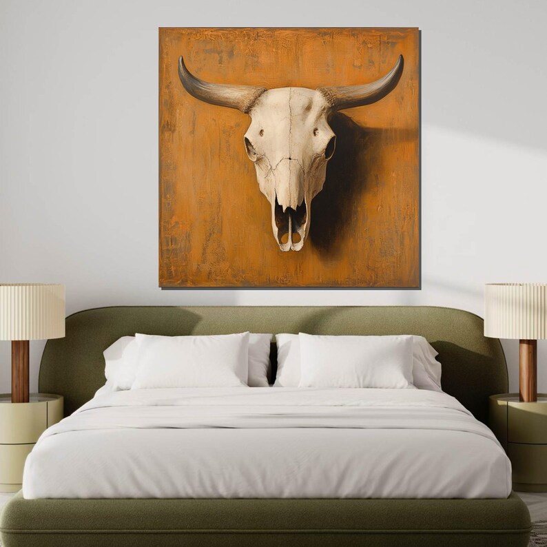 Rustic Bull Skull Canvas, Animal Wall Art, Western Decor, Bull Skull ...