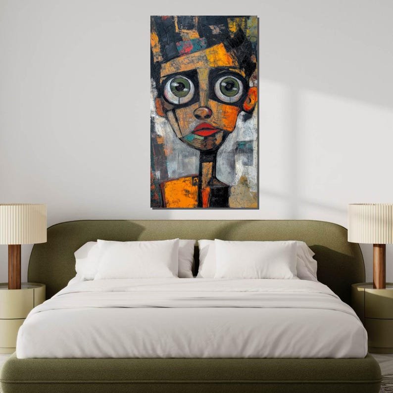 Abstract Expressionist Portrait, Big Eyes Canvas Art, Cubist Face Art ...