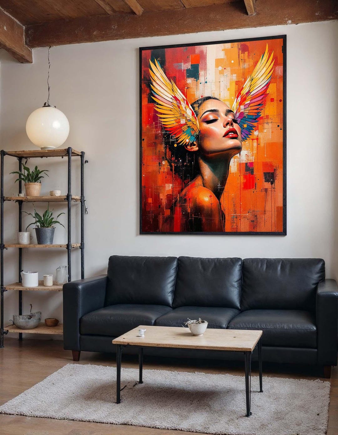 Vibrant Angel Wings Portrait, Colorful Abstract Canvas Art, Modern ...