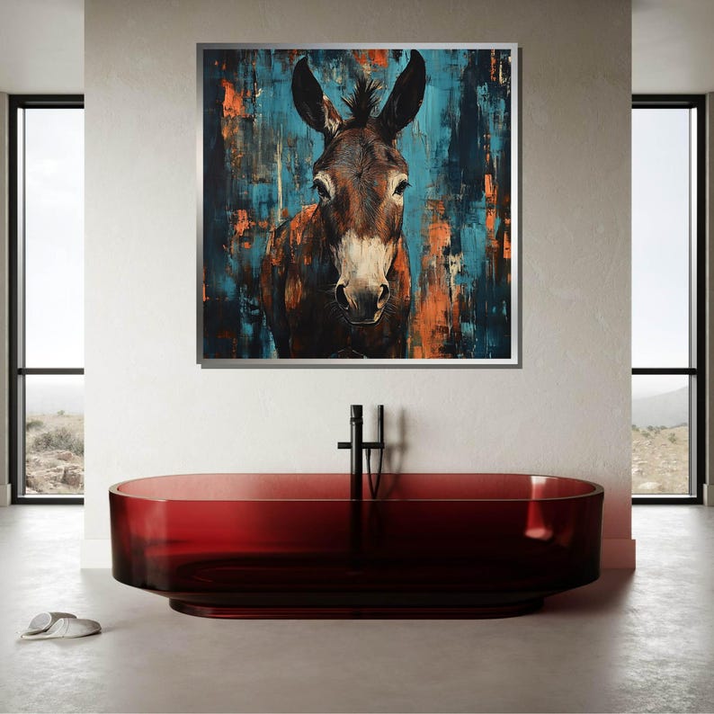 Donkey Wall Art, Rustic Animal Canvas, Abstract Farm Decor, Colorful ...