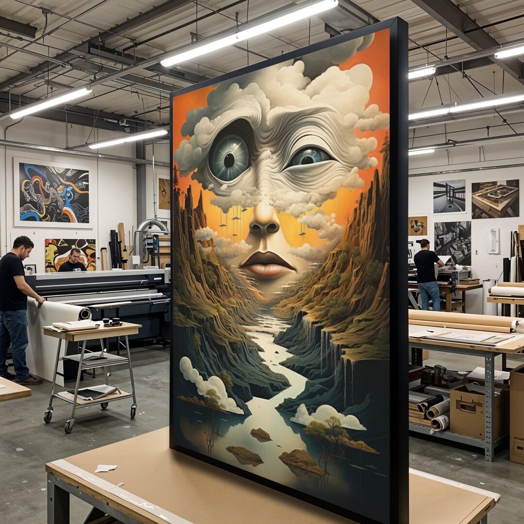 Surreal Face in Clouds, Fantasy Landscape Canvas, Dreamscape Wall Art ...