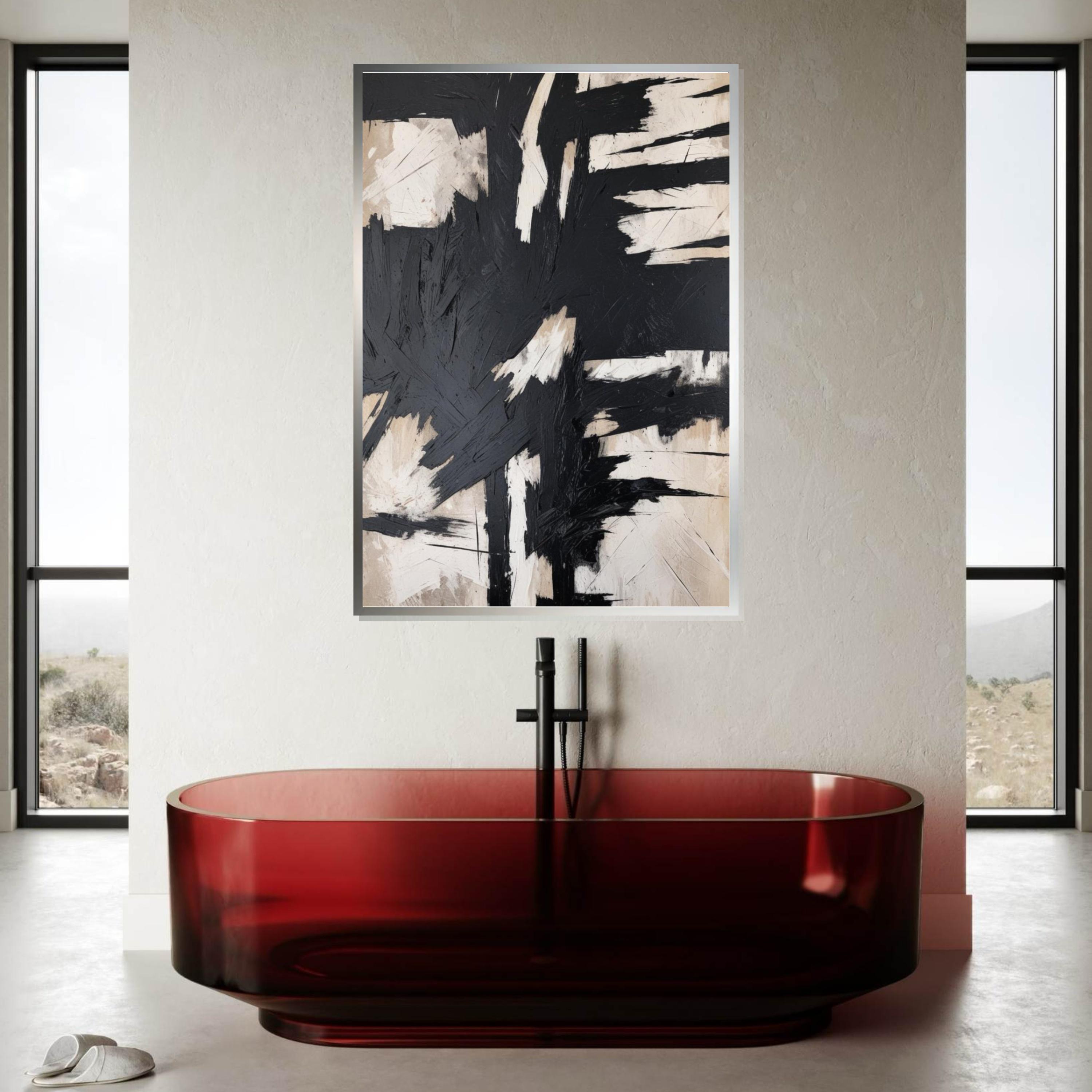 Abstract Black and White, Modern Canvas Art, Monochrome Wall Print ...