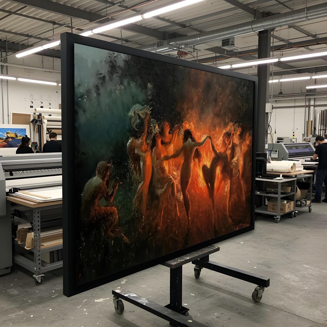 Fire Dance Canvas, Dancing Figures Art, Enchanting Firelight, Wall Art ...