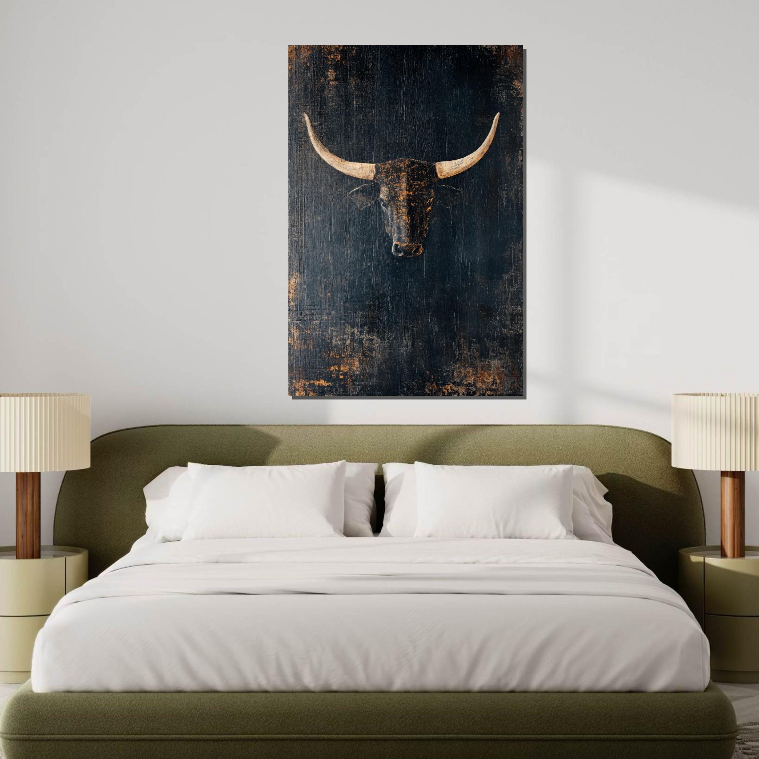 Majestic Bull Canvas Art, Rustic Bull Wall Print, Animal Wall Art, Dark ...