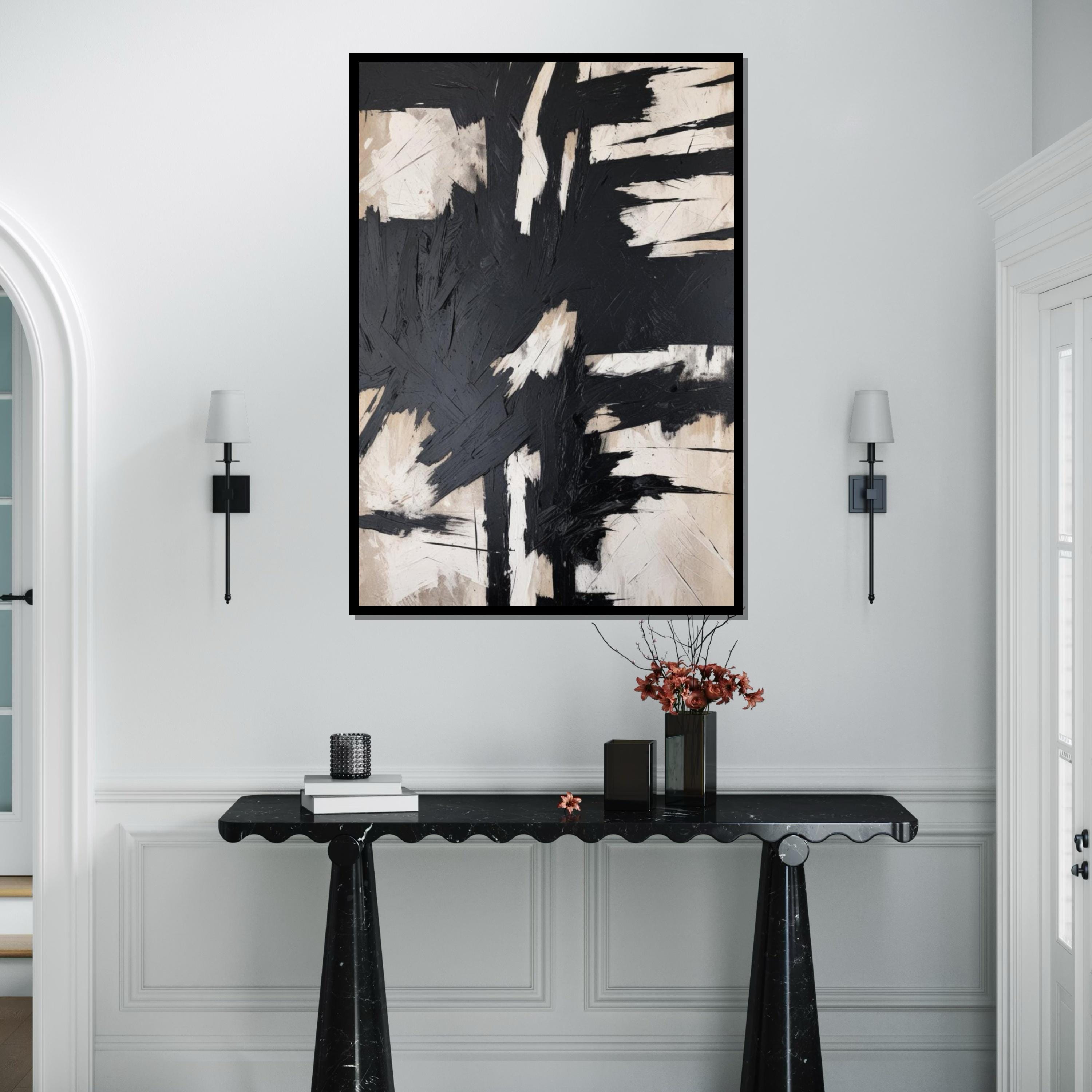 Abstract Black and White, Modern Canvas Art, Monochrome Wall Print ...