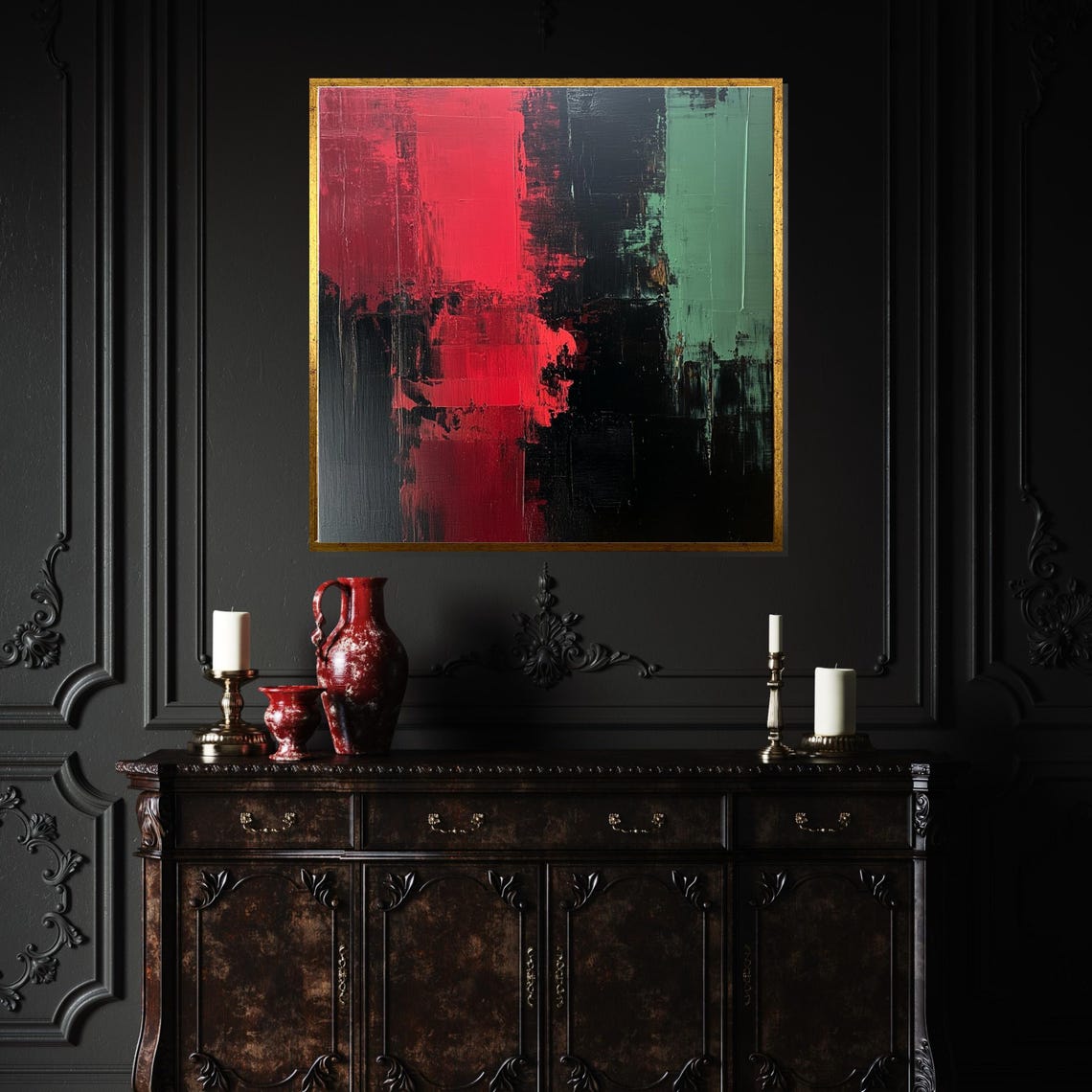 Bold Abstract Canvas, Red and Green Colorfield, Modern Art, Wall Art ...