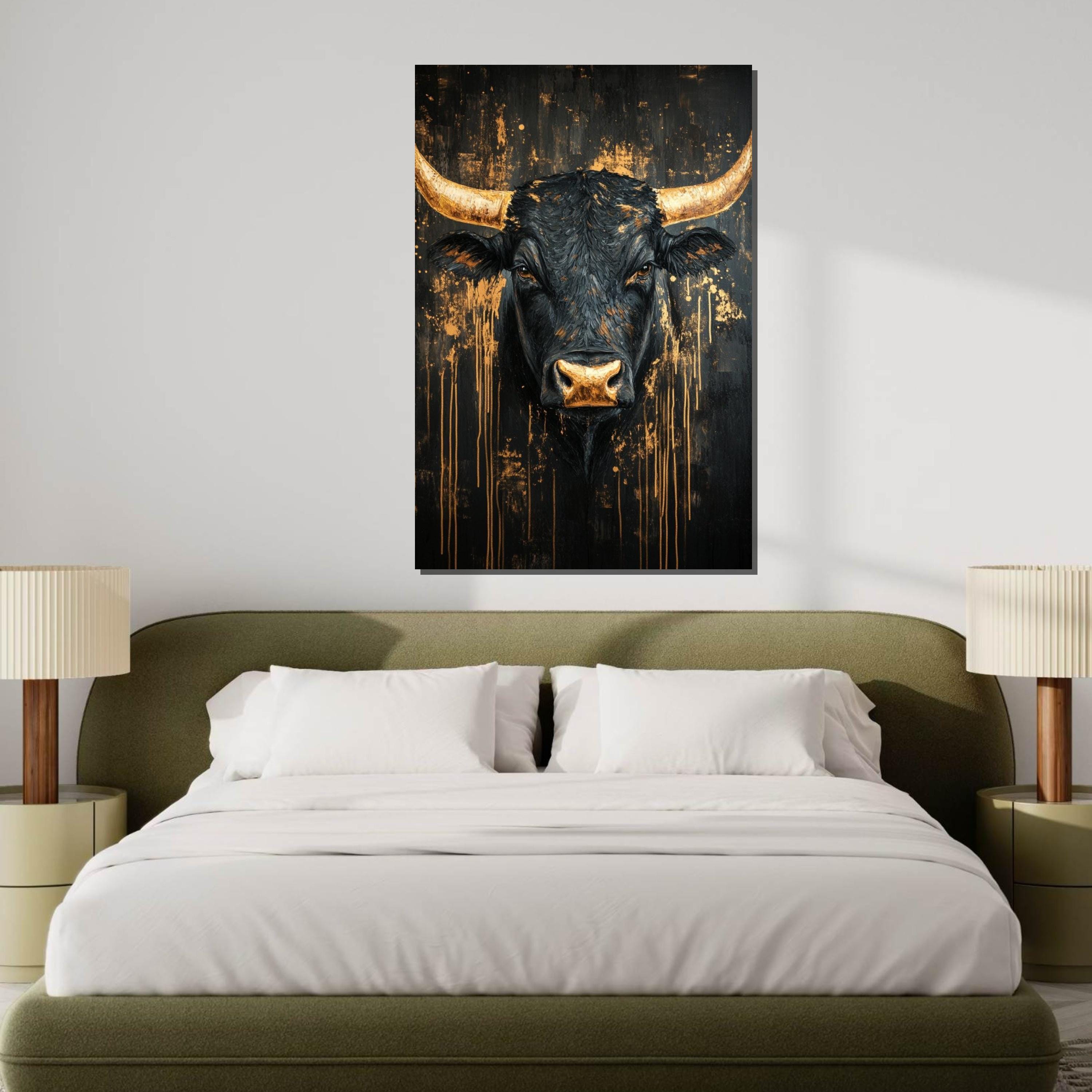 Golden Bull Canvas, Abstract Animal Art, Bull Wall Print, Gold Splatter ...