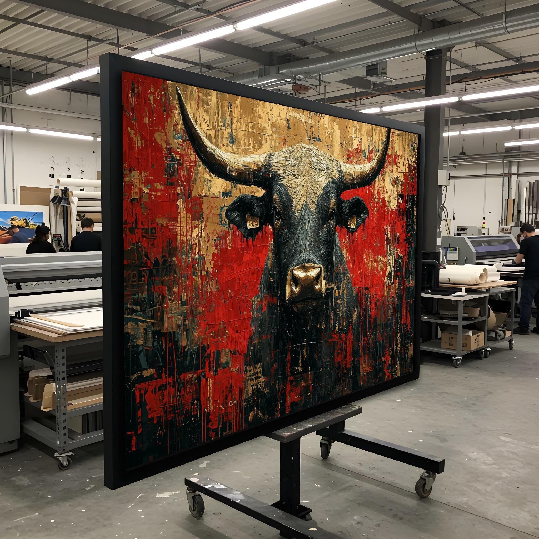 Mighty Bull Canvas Art, Bull Wall Print, Abstract Animal Art, Wall Art ...