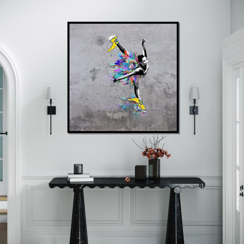 Lienzo de ballet colorido, arte de bailarina, arte mural de danza ...