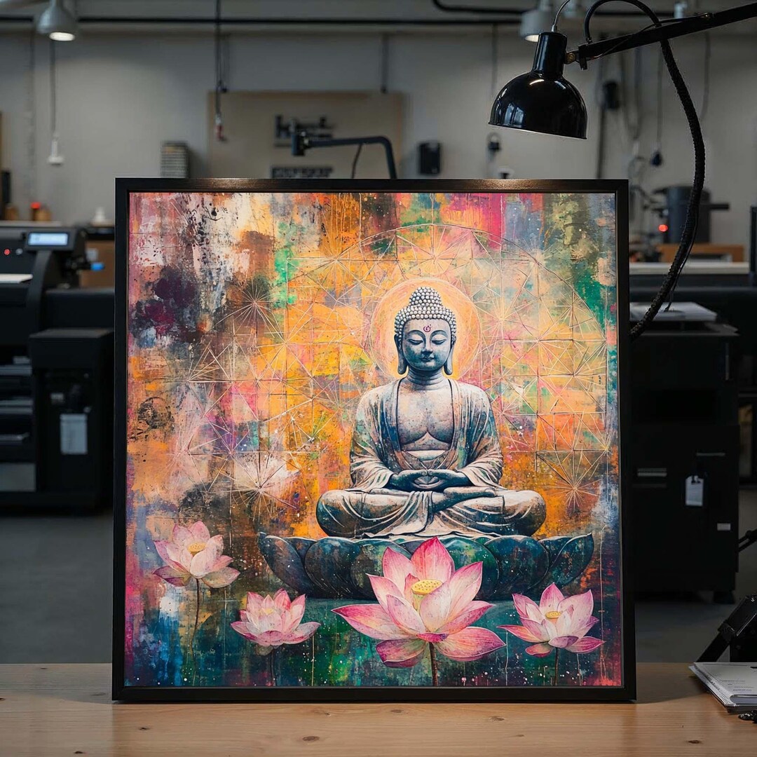 Lienzo de Buda sereno, arte de pared de Buda meditativo, arte de loto ...