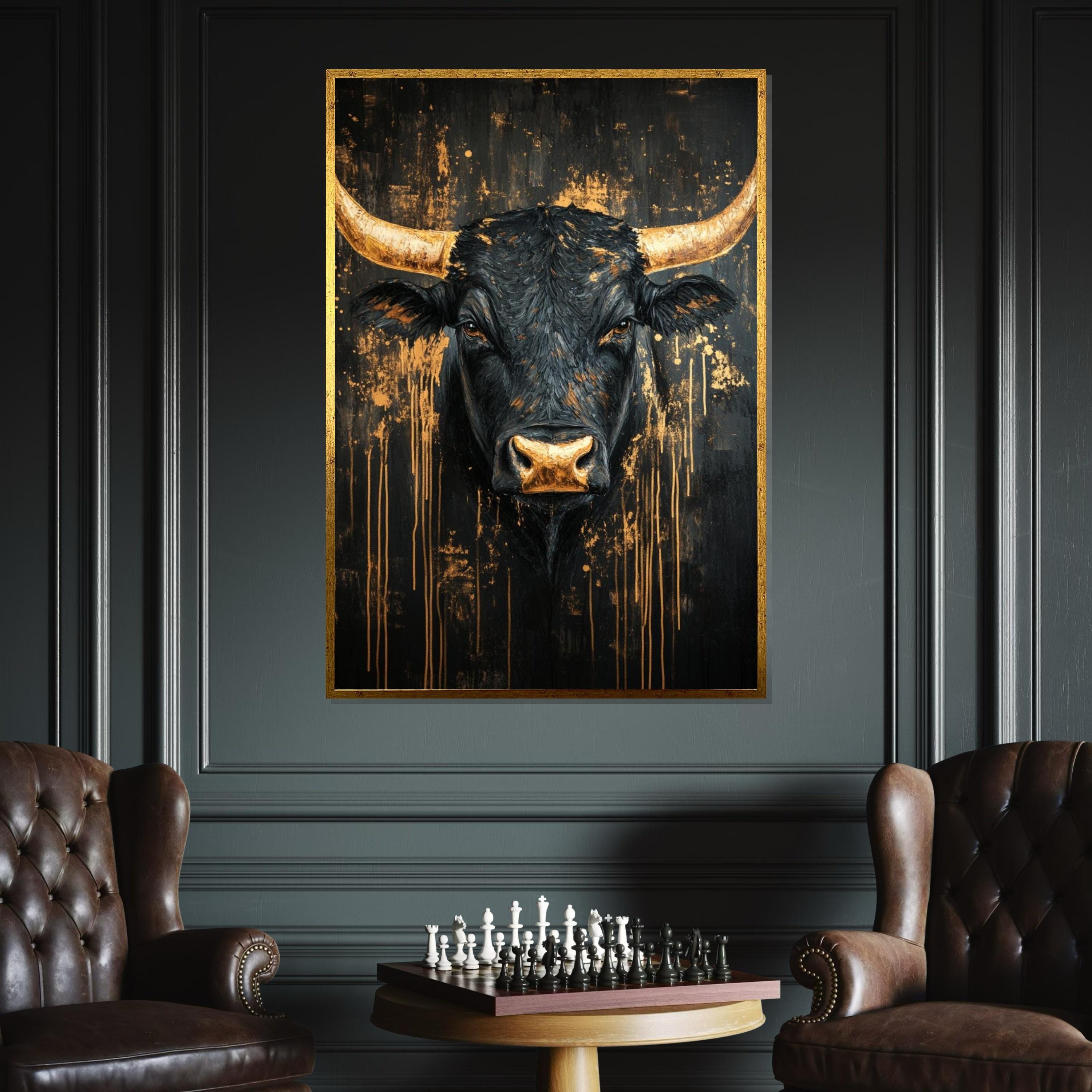 Golden Bull Canvas, Abstract Animal Art, Bull Wall Print, Gold Splatter ...