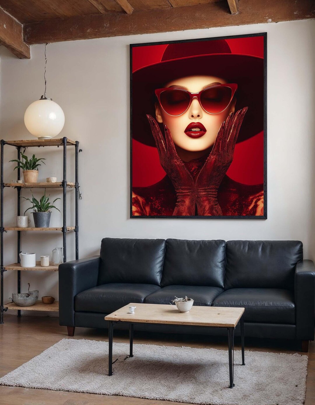 Lady in Red Glamorous Canvas, Bold Fashion Portrait Art, Red and Chic ...