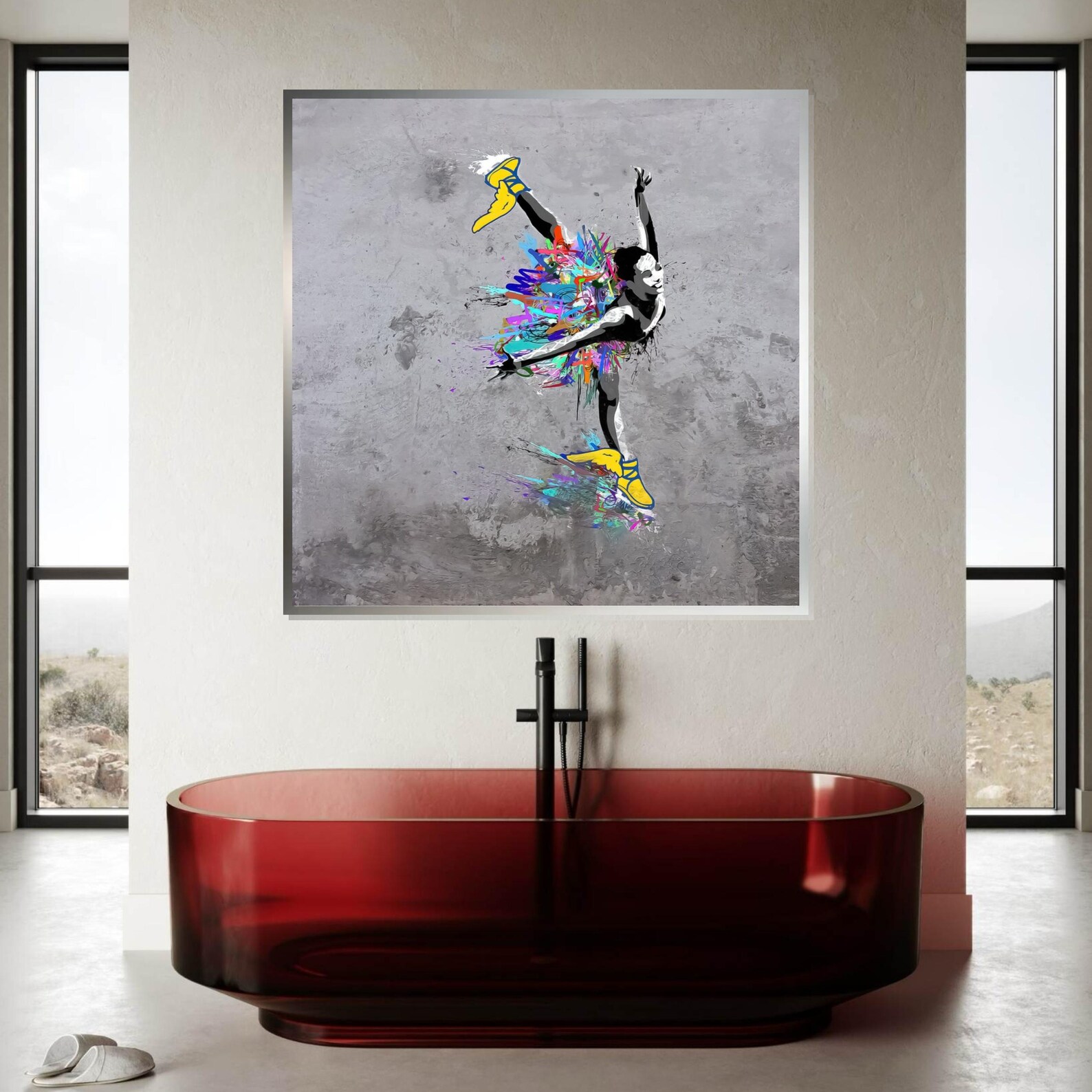 Lienzo de ballet colorido, arte de bailarina, arte mural de danza ...