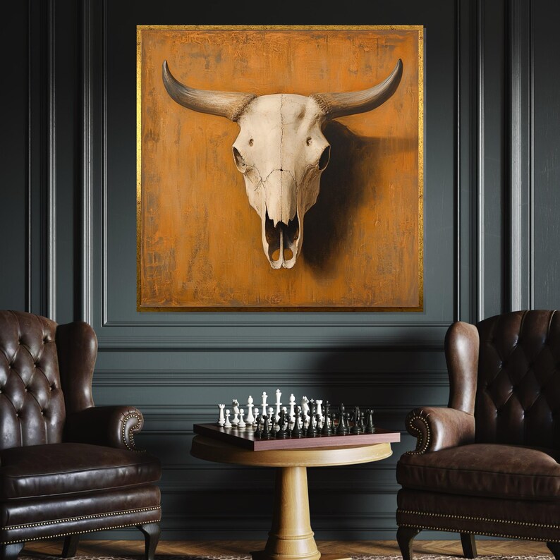 Rustic Bull Skull Canvas, Animal Wall Art, Western Decor, Bull Skull ...