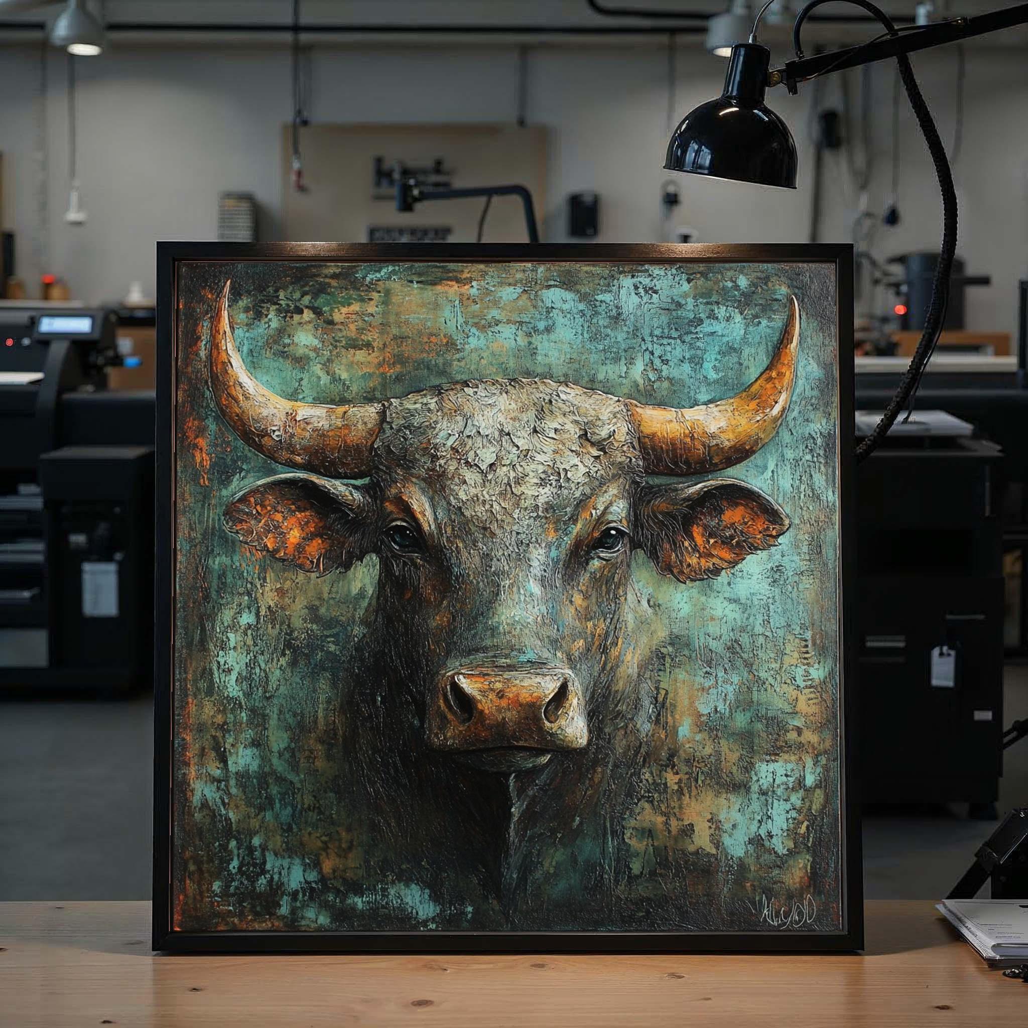 Majestic Bull Canvas, Rustic Bull Head Art, Textured Wall Art, Animal ...