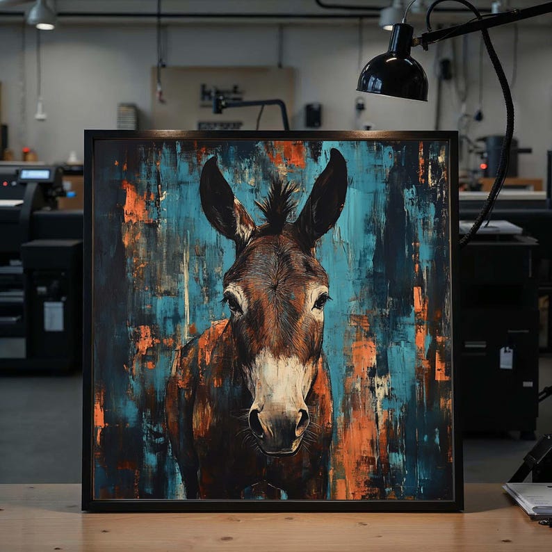 Donkey Wall Art, Rustic Animal Canvas, Abstract Farm Decor, Colorful ...