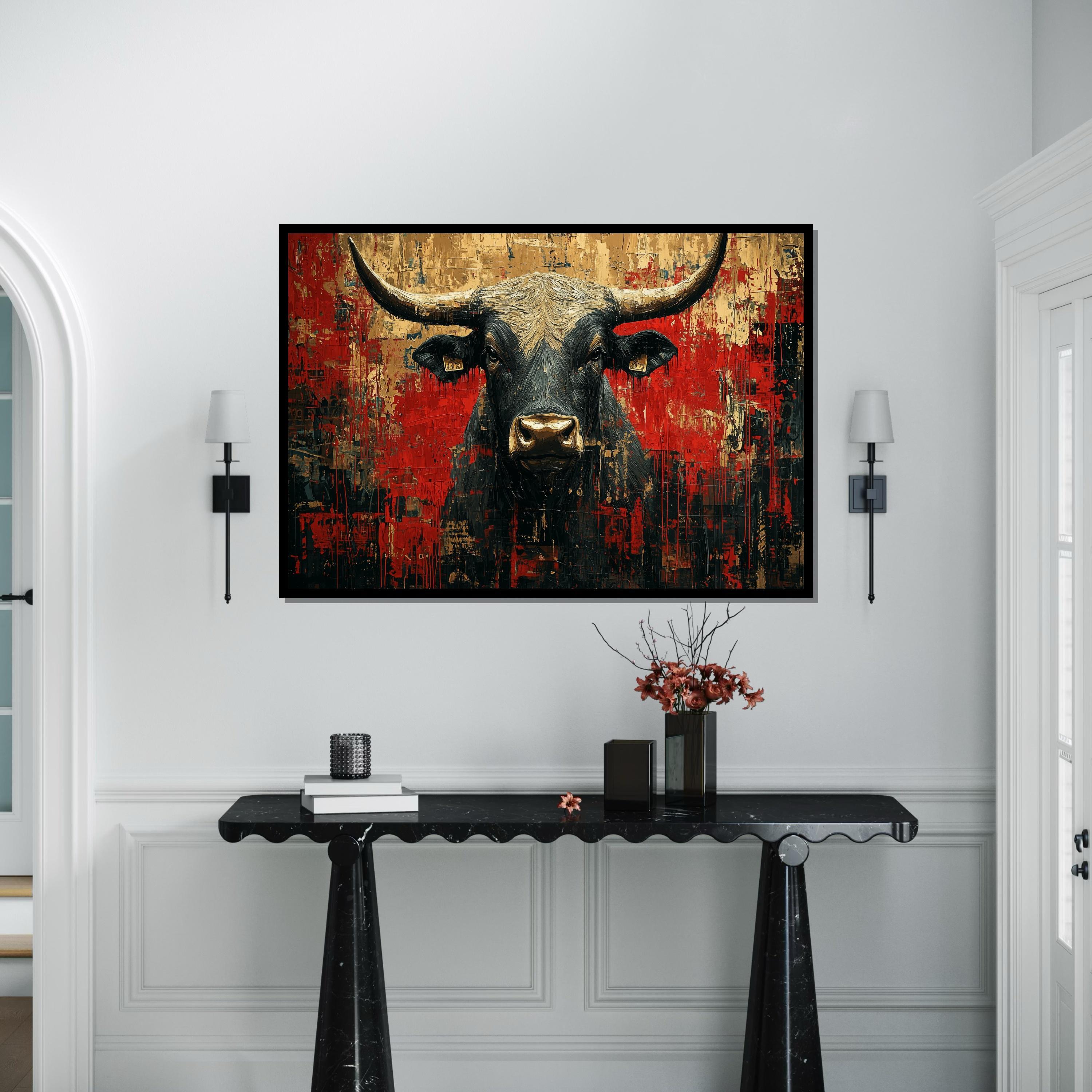 Mighty Bull Canvas Art, Bull Wall Print, Abstract Animal Art, Wall Art ...