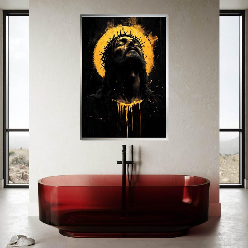 Divine Reflection Canvas, Spiritual Wall Art, Crown of Thorns Portrait ...
