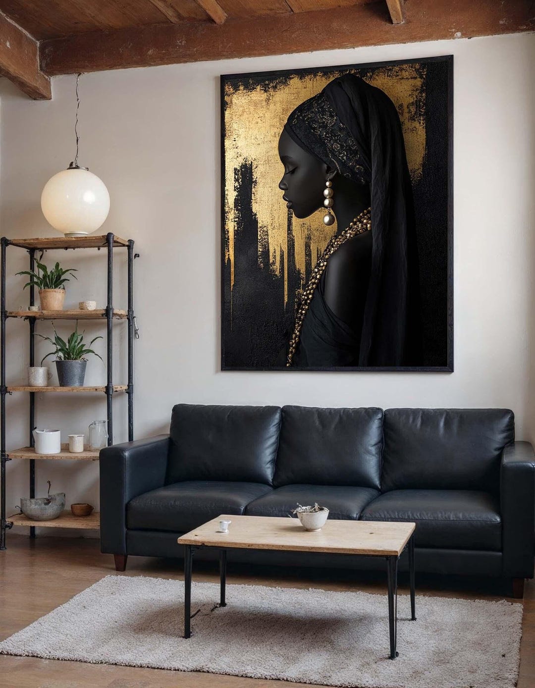 Lienzo de elegancia regia, retrato artístico en negro y dorado ...