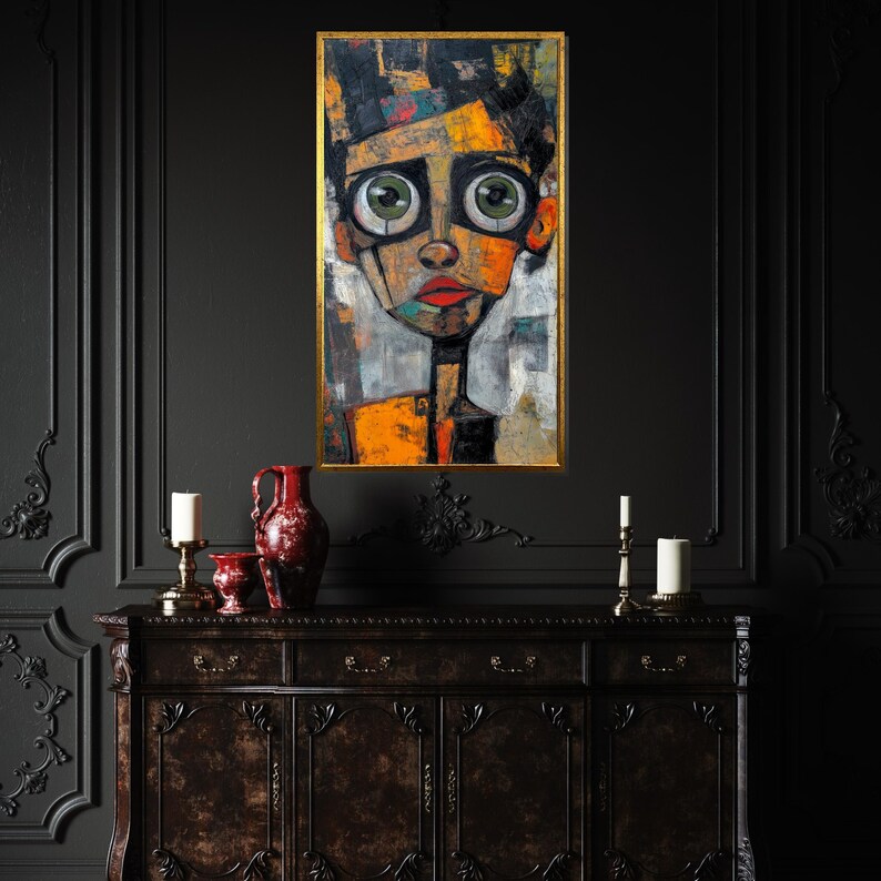 Abstract Expressionist Portrait, Big Eyes Canvas Art, Cubist Face Art ...