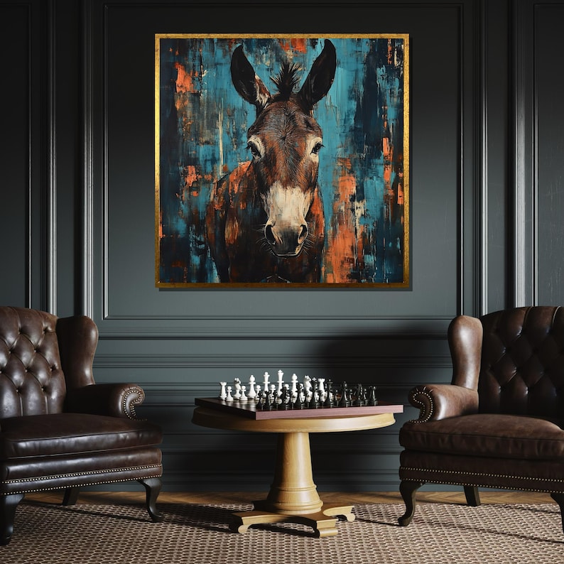 Donkey Wall Art, Rustic Animal Canvas, Abstract Farm Decor, Colorful ...