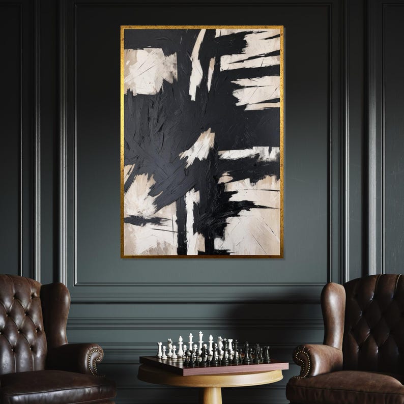 Abstract Black and White, Modern Canvas Art, Monochrome Wall Print ...